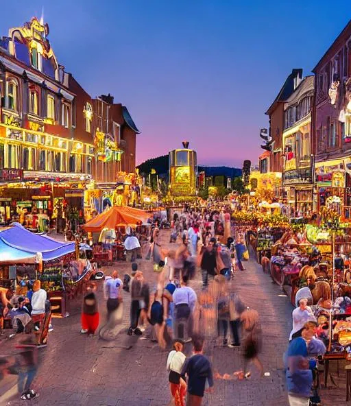 Generate a realistic depiction of a busy town shot u... | OpenArt