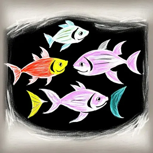 Collage of fish drawings on a white background | OpenArt