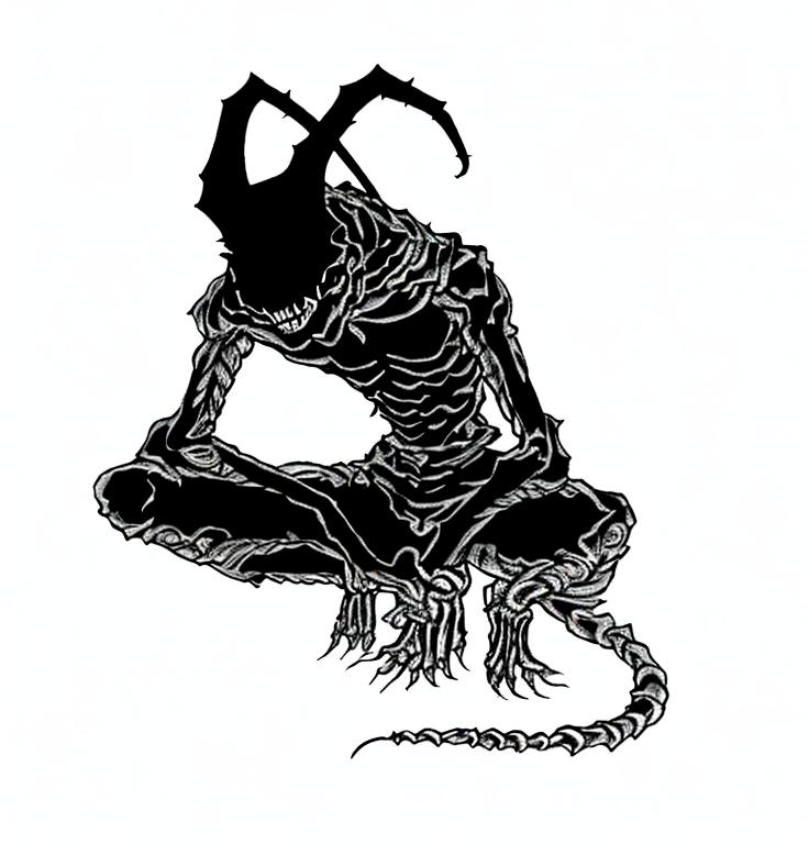 Make me a SHADOWY DEMON FIGURE in the style of oldsc...