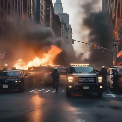 Riots in streets of New York, Hyperrealistic, sharp...