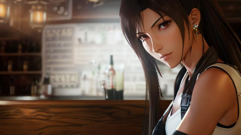 semi-realistic anime Tifa Lockhart from Final Fantas...