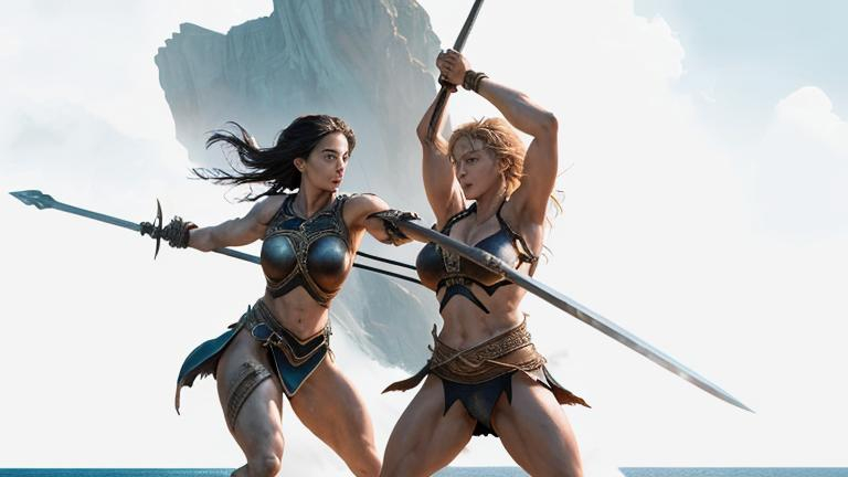 Two lithe and strong girls engaging in a fierce batt...