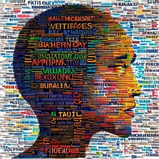 colorful head made out of text