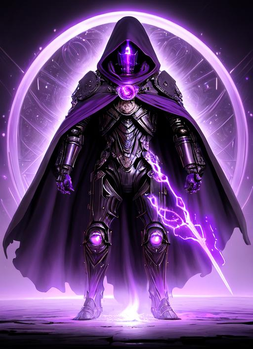 portrait of warforged warlock with short, purple e...