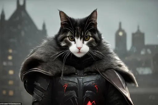 {vampire cats, hooded cloak, gotham style, red eyes,...