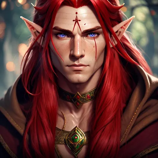 strong and stoic male elf, man elf, red hair, left e... | OpenArt