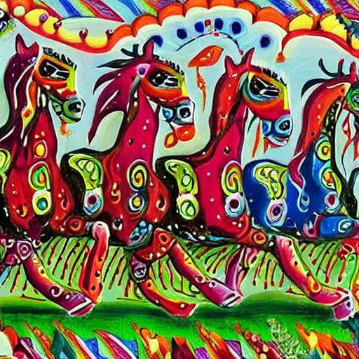 Mexican folk art horses running | OpenArt