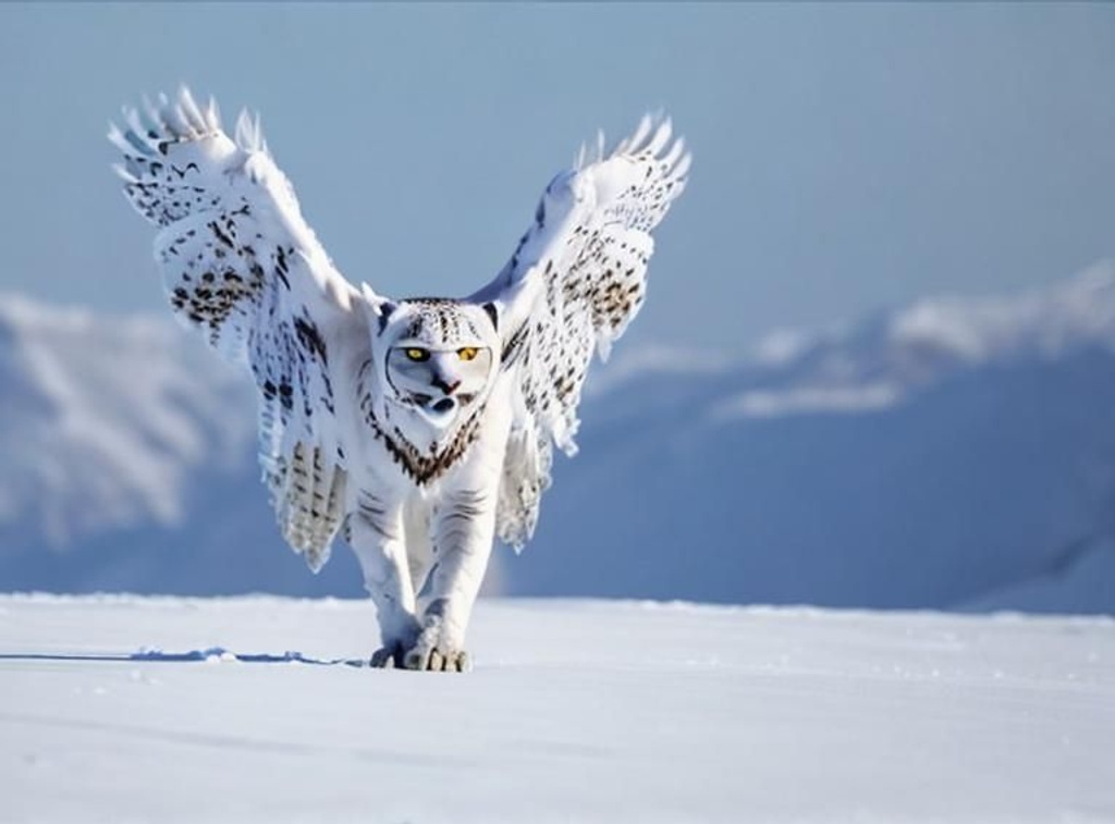 a photo of a white panther with two owl wings.