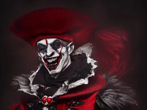 Portrait of a male vampire jester, with black backgr... | OpenArt