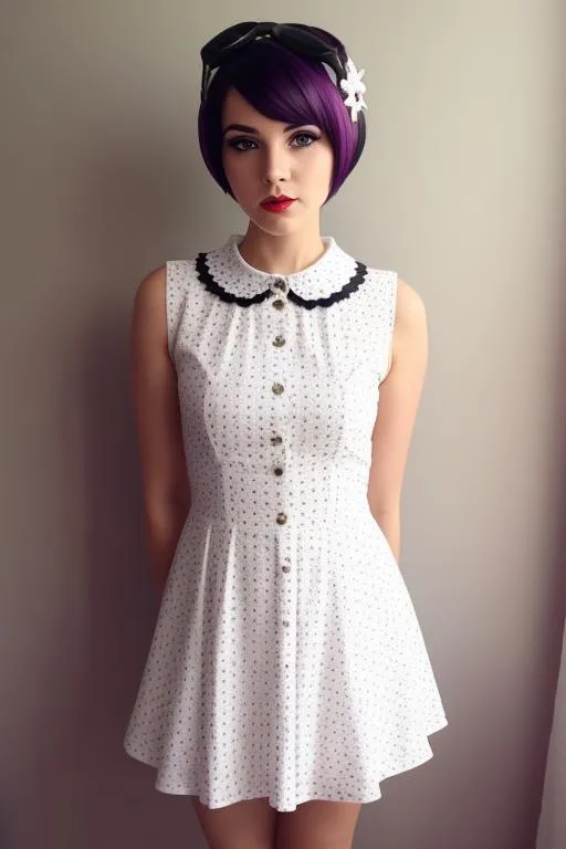 woman wearing vintage mod clothing but with punk hai... | OpenArt