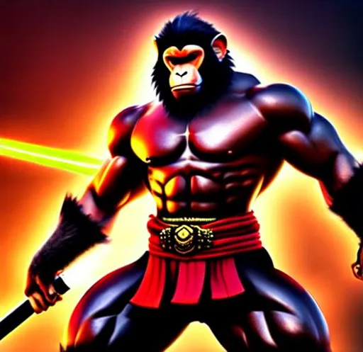 Monkey god, realistic, old japense art style, muscle...