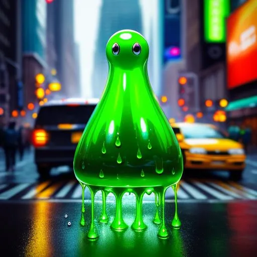a green drippy slime alien humanoid, explodes itself... | OpenArt