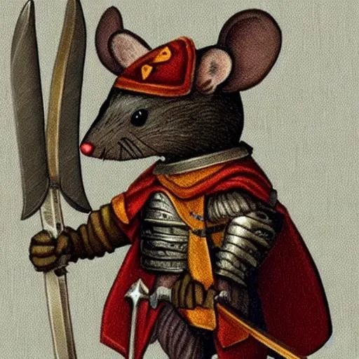 Mouse in full armor with a sword