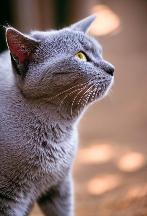 Portrait of chartreux cat, from below, side view, go... | OpenArt