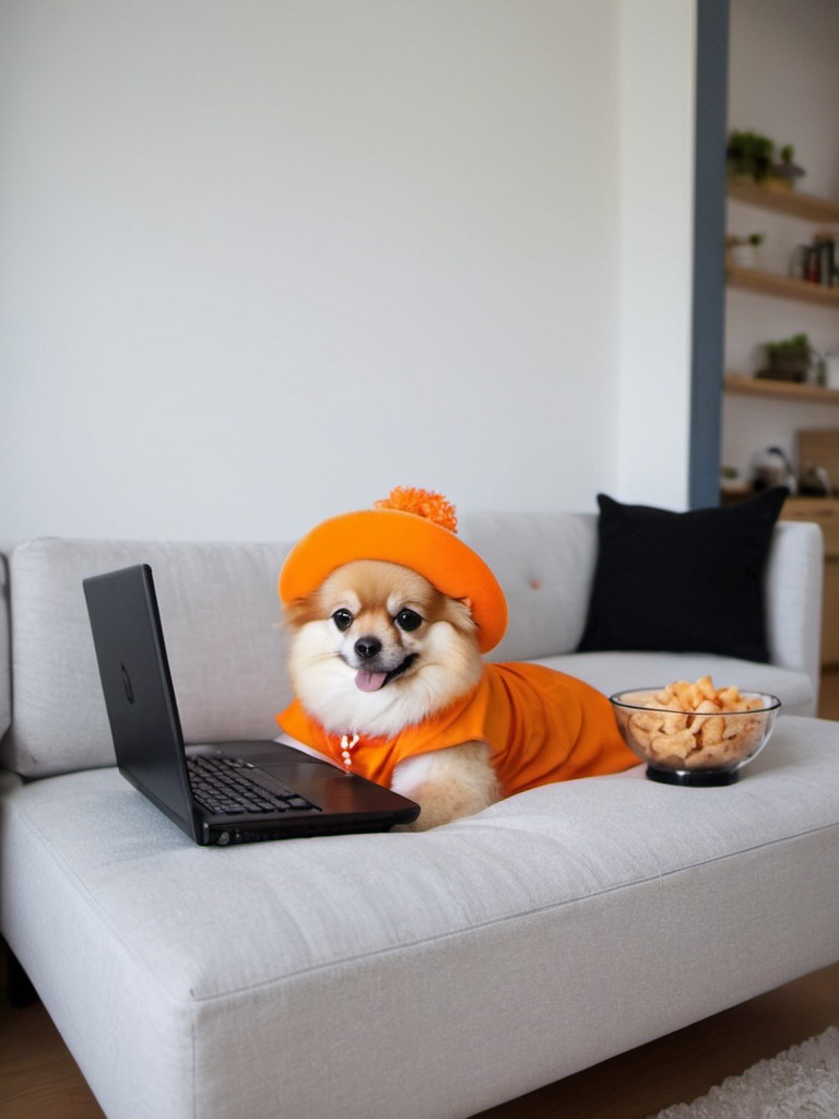 Perro Pomerania color café/ naranjoso sentado viendo...