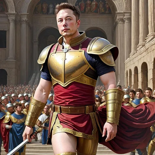 A beautiful detailed painting of Elon Musk as a Roma...