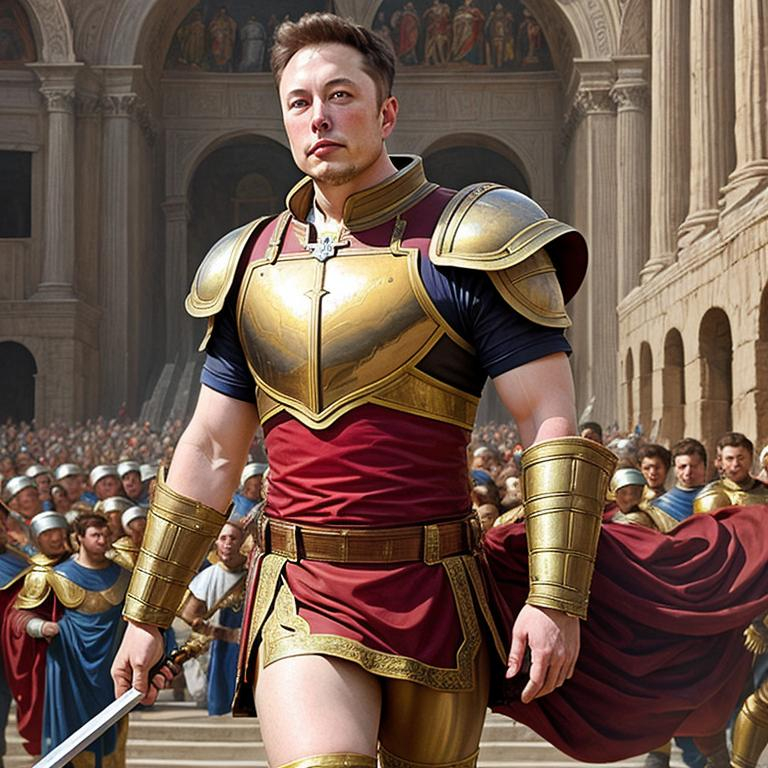 A beautiful detailed painting of Elon Musk as a Roma...