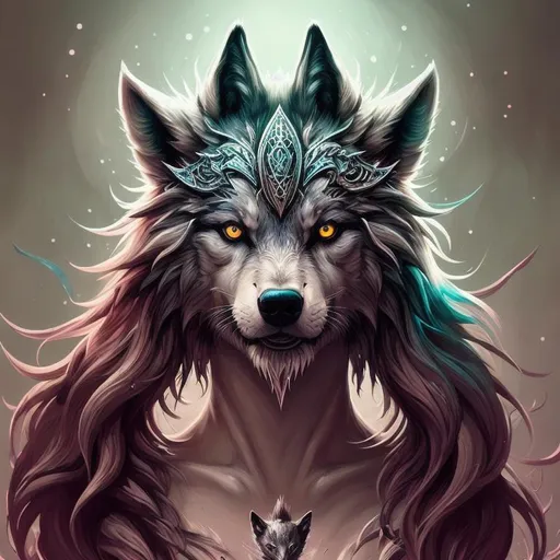 Splash art, a scar girl wolf head full body, front,... | OpenArt