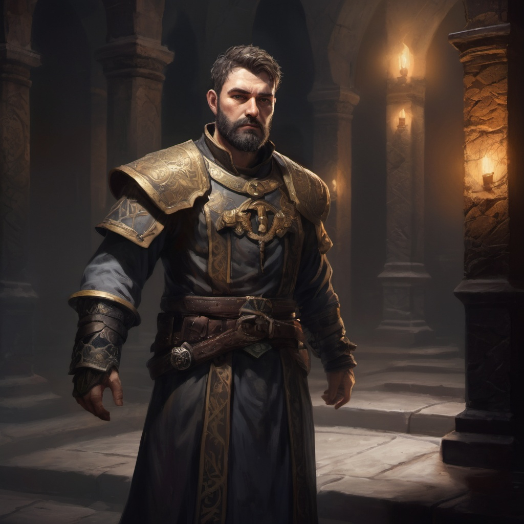 Male stocky large masculine holy-cleric with short-c...