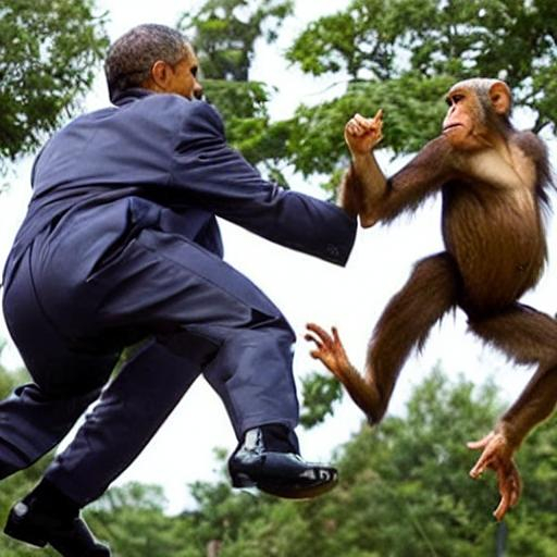 Obama fighting with monkey