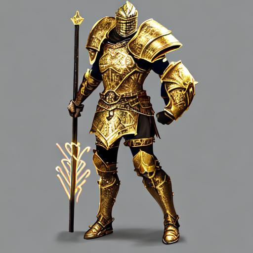 tall gladiator with a silver and gold armour neon