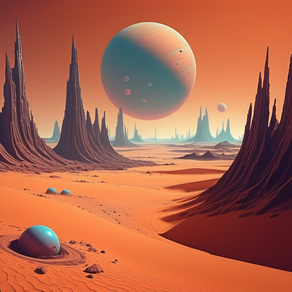 Alien planet desert in the style of moebius