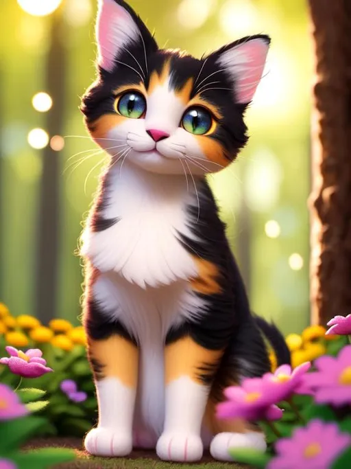 Disney Pixar style cute calico cat, highly detailed,...