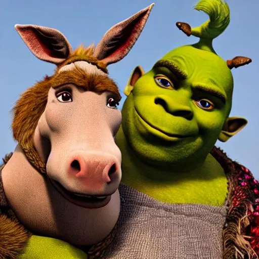 highly detailed promo image of shrek with a donkey a... | OpenArt