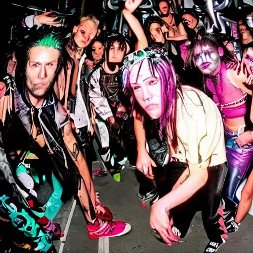 Lost boys punk 90s raver alien dance club warehouse... | OpenArt