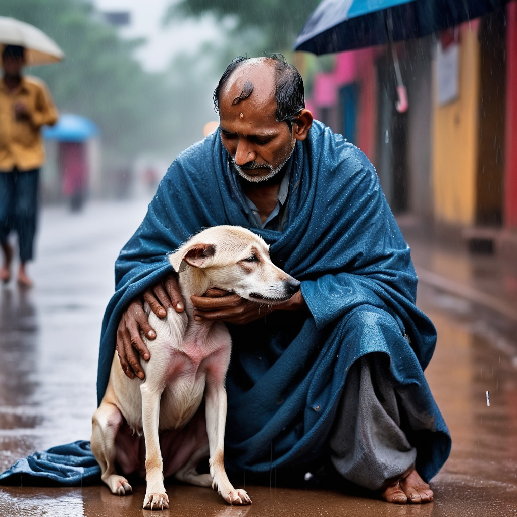 "The same poor, thin Indian man kneeling down in the...