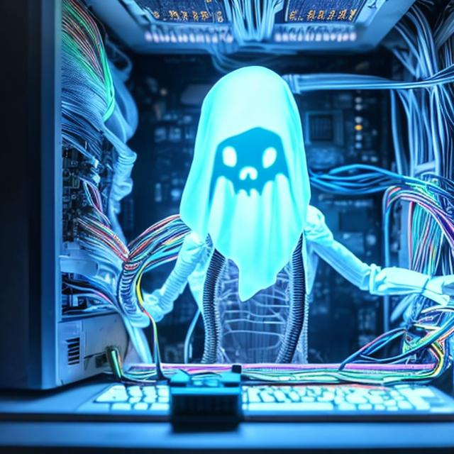 A ghost going through computer wires that stretches...