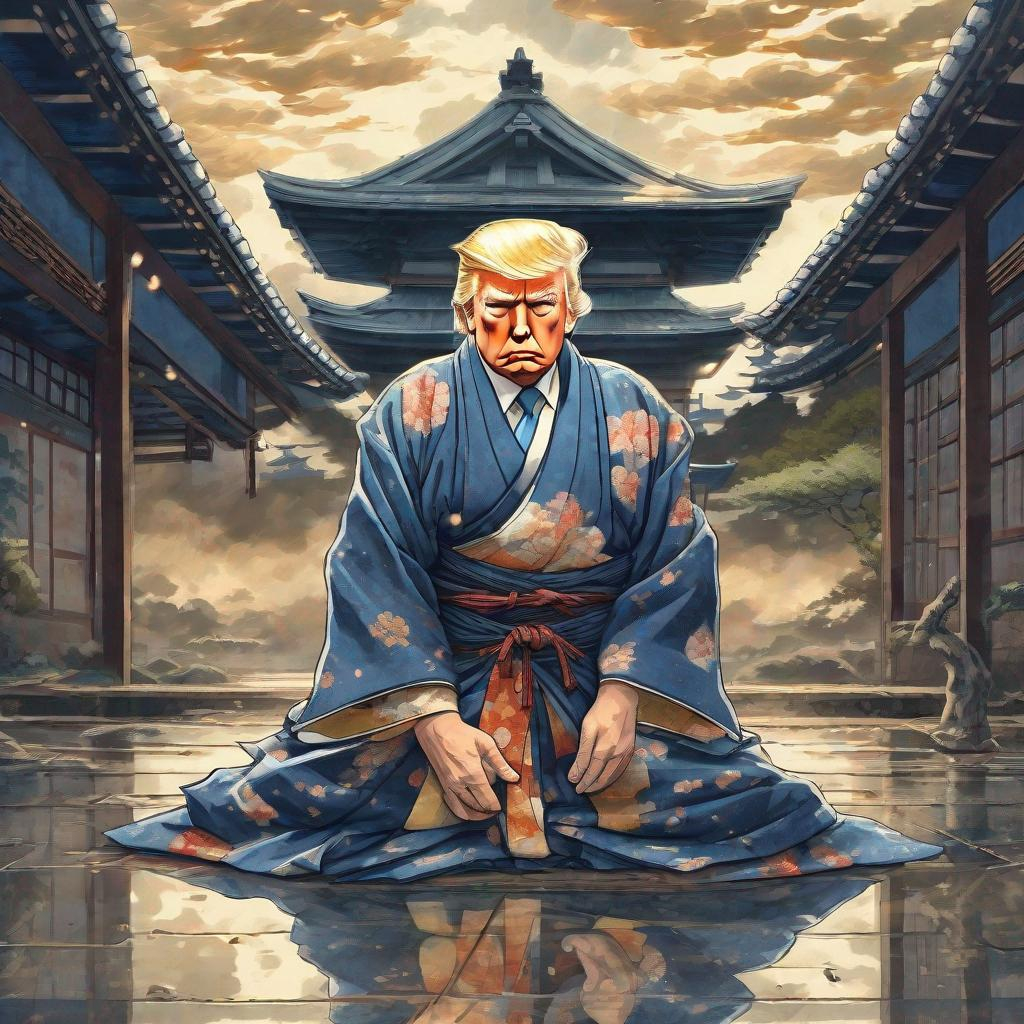 Donald Trump wearing samurai armor, wearing a yukata...