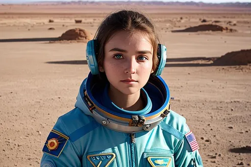 Beautiful girl in a spacesuit, smile on her face | OpenArt