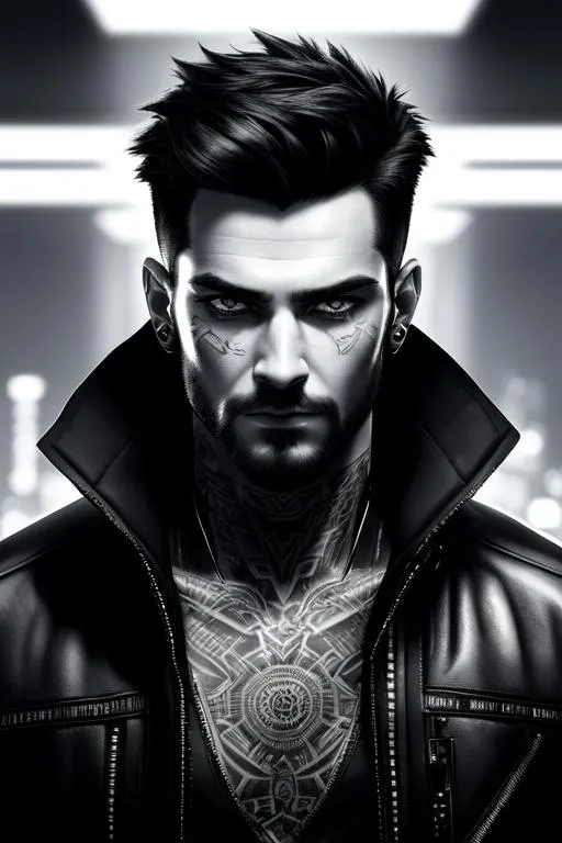 half body male, tattoo, cyberpunk edgerunner, intric...