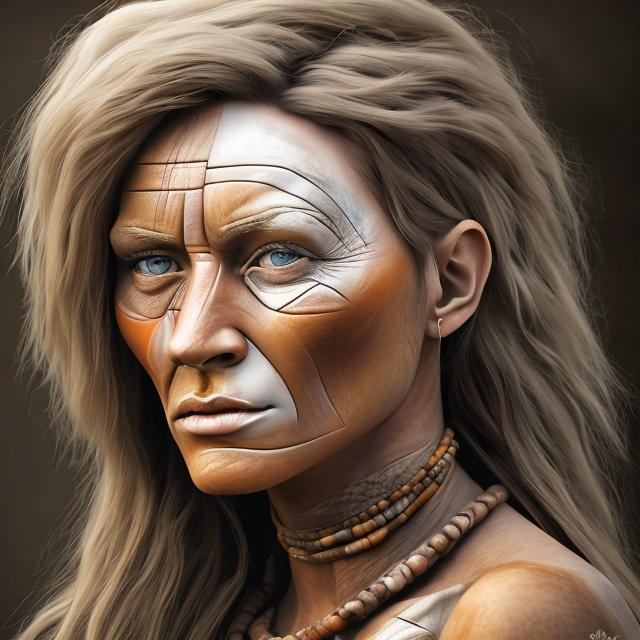 A portrait stone age woman in realistic colours