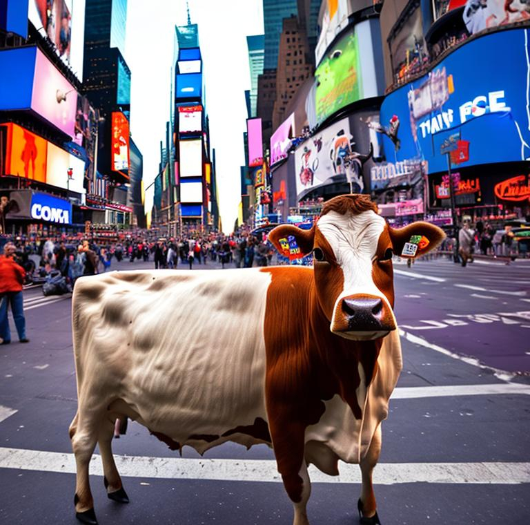 Cow in the streets of time square new york