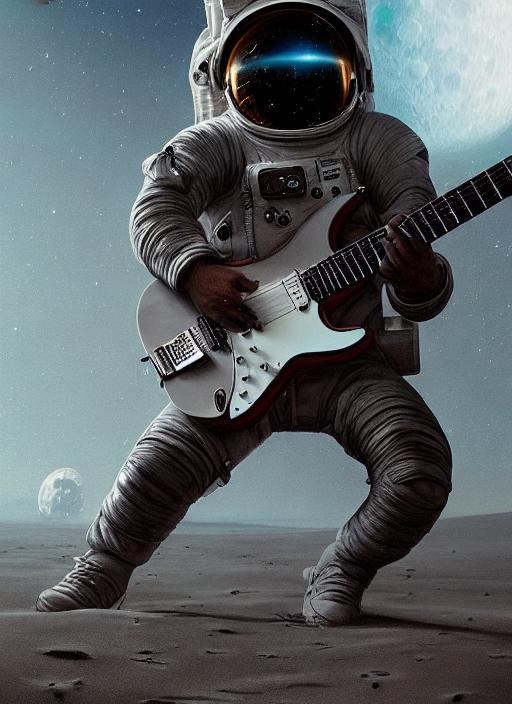 Portrait of astronaut playing guitar at the moon, pe... | OpenArt