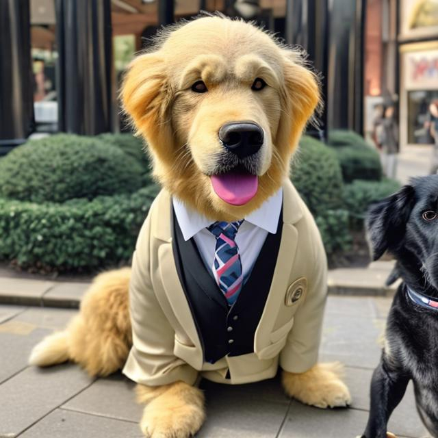The anthropomorphic big old Golden Retriever dog is...