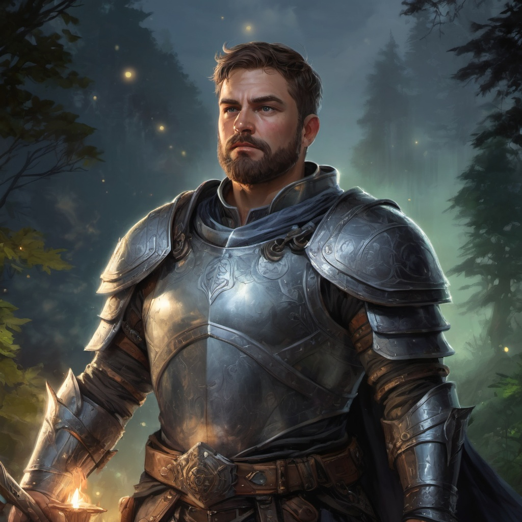 male stocky fat masculine knight with short hair and...