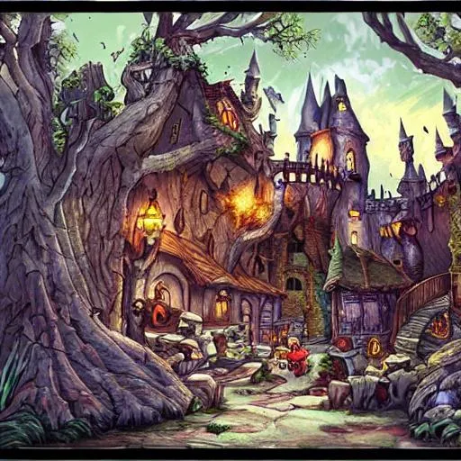 wonderland storybook magic town, medieval fantasy, b...