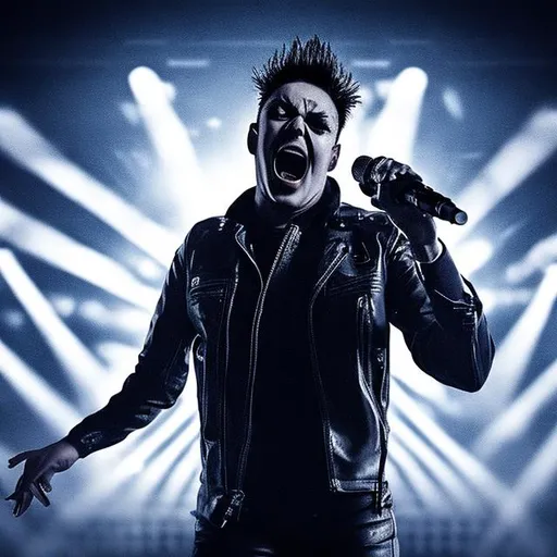 A male singer rockstar, singing and screaming on the... | OpenArt