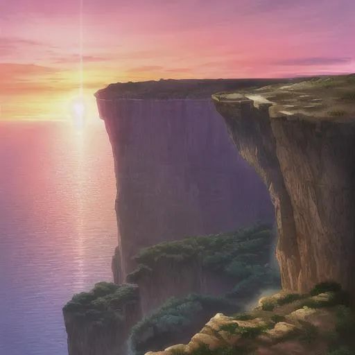 a sunset with a cliff, digital art style | OpenArt
