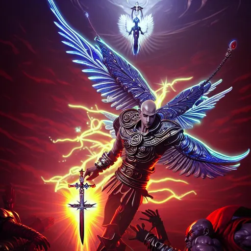 finely detailed godly king glowing winged muscular,... | OpenArt