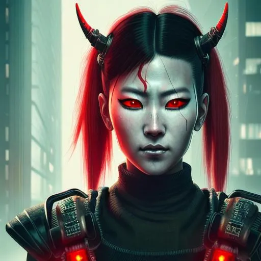 Ultra detailed portrait of cyberpunk female samurai... | OpenArt