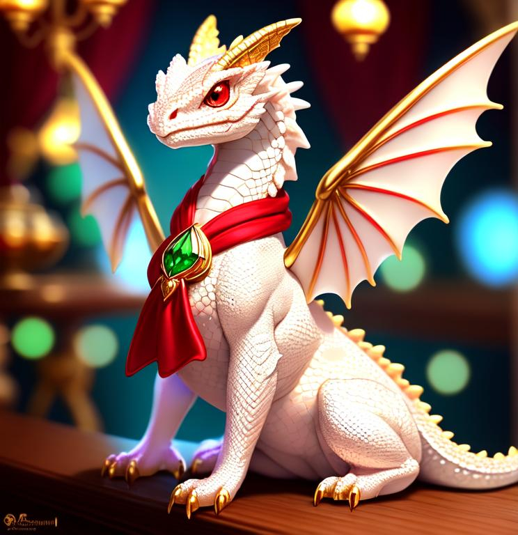 Portrait of a cute, pearly white, scaly dragon, red... | OpenArt