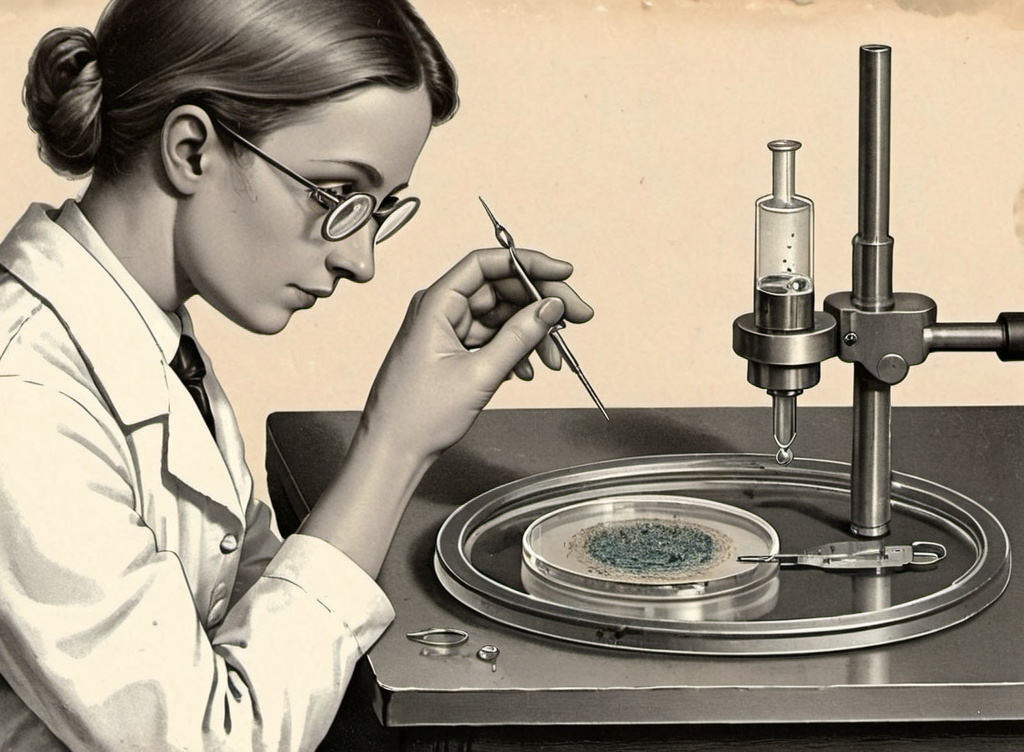 Vintage medical illustration. Lab. On steel table wi...