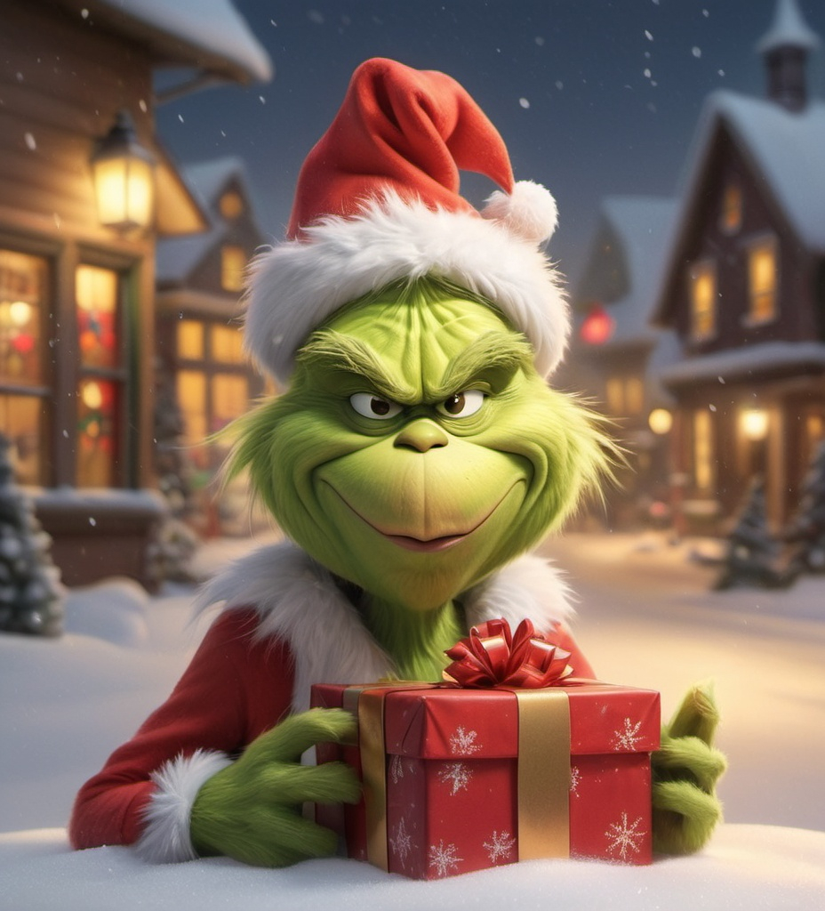 3d photo realistic Caricature, A Grinch holding a Ch...