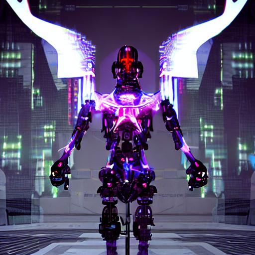 A cyborg demon luminated by the virtual god cyberpun...