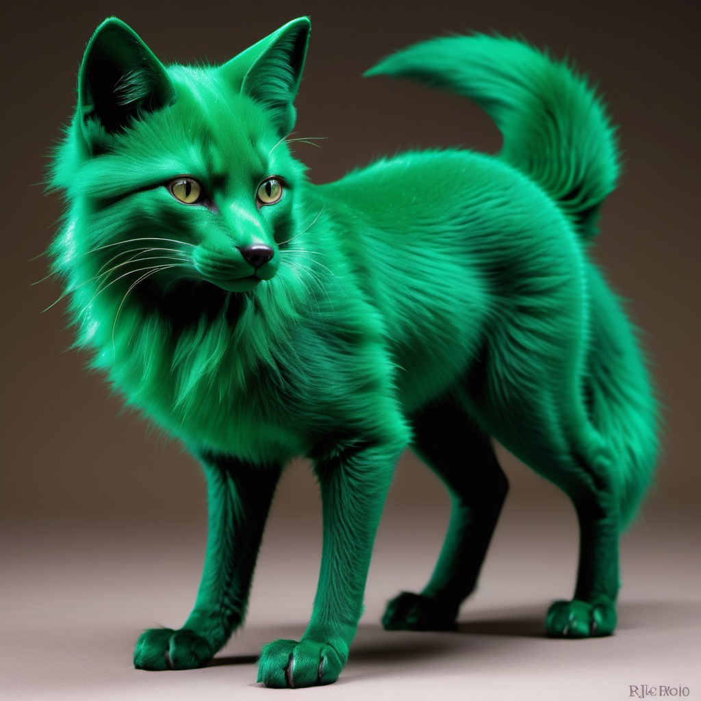 A emerald green fox-cat hybrid