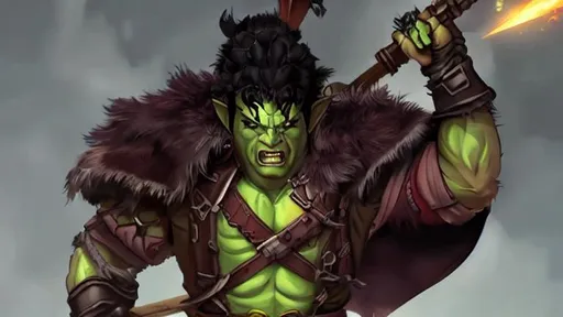 Male half-orc hunter, with messy hair, goofy express... | OpenArt